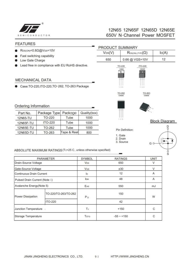 2N65F/4N65F/4NE65F/6N65F/7N65F/7NE65F/8N65F/10N65/12N65F/20N65F SERIES 650V N-CHANNEL POWER MOSFET WITH ITO-220AB PACKAGE