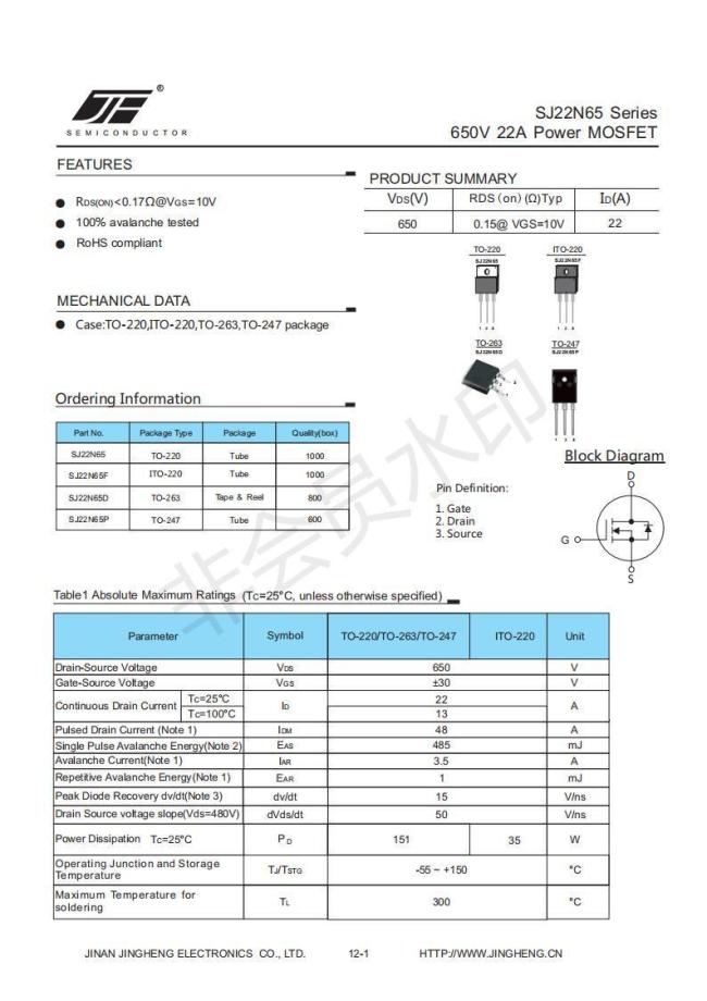 SJ22N65 SERIES N-CHANNEL MOSFET WITH SUPER JUNCTION CHIP
