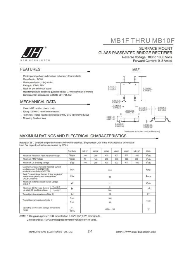 MB1F THRU MB10F GLASS PASSIVATED BRIDGE RECTIFIER DIODE WITH MBF PACKAGE