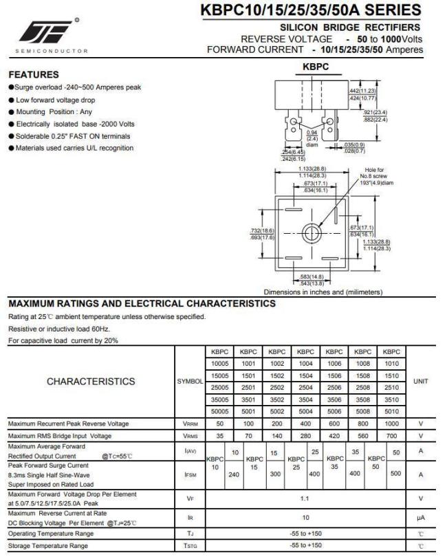 KBPC3506 35A/600V RECTIFIER BRIDGE DIODE
