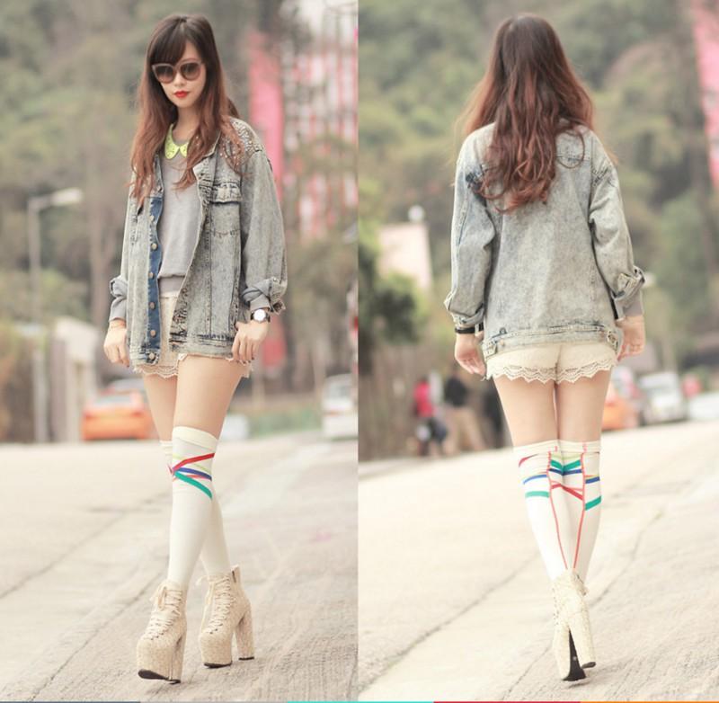 white over the knee socks for women
