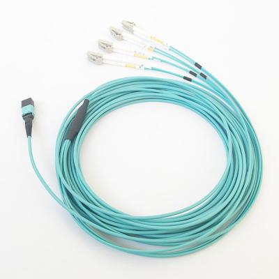 中国 データ通信のためのLCの二重MPOファン・アウト ケーブルの多重モードOM3繊維への8F MPO 販売のため