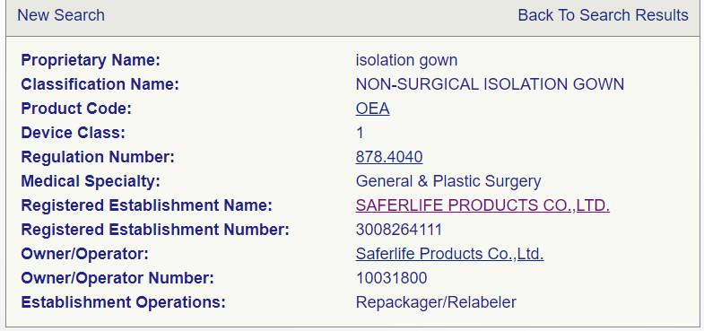 FDA isolation gown - Saferlife Products Co., Ltd.
