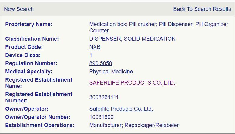 FDA Medication box; Pill crusher; Pill Dispenser; Pill Organizer Counter - Saferlife Products Co., Ltd.