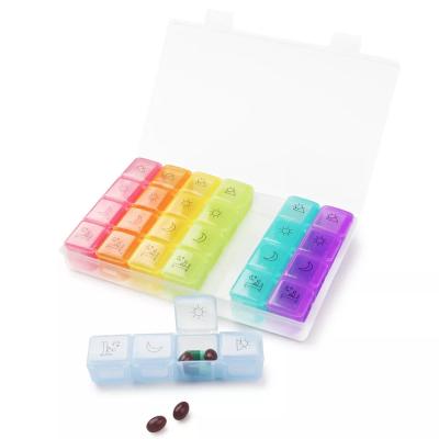 China Rainbow Pill Box Storage Box Medical Case 7 Day Organizer 28 Compartment Travel Portable Weekly Medicine case for sale