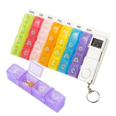 China Factory direct sale bottle electronics timing box alarm dispenser pill timer 4 Times a Day 7 Day Pill Box 28 pc for sale