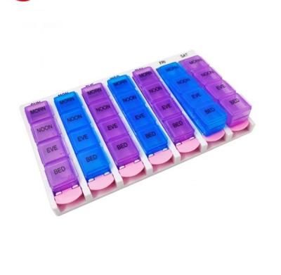 China Weekly Pill Box with 4 Cases Daily MORN NOON EVE BED Detach Button 28 Pill Storage Cases Smart Pill Organizer for sale