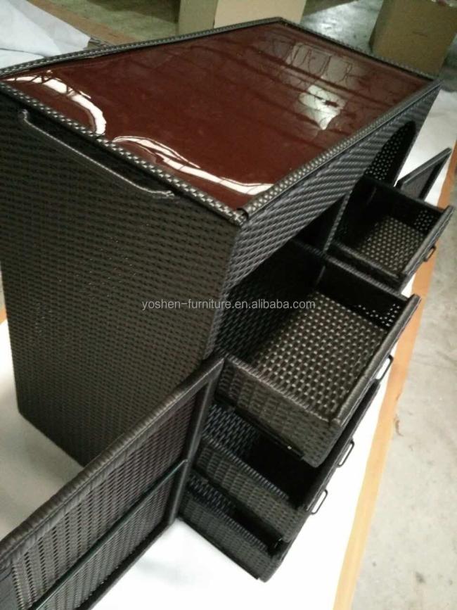 Restaurant Rectangular Wicker Top Serving Cart Rolling Kitchen Trolley Cart With Storage Cabinet
