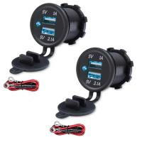 Quality 2 Pack 12V 24V IP65 Waterproof Auto USB Charger Double USB Car Charger for sale