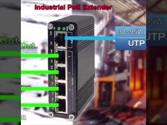 Industrial 1-In 4-Out Gigabit PoE Extender, IEEE 802.3at PoE+, 200m Extension