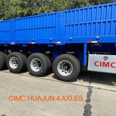 Hot 4 Axles Flatbed Semi Trailer with 1000mm Sidewall Max Payload of 60T 12