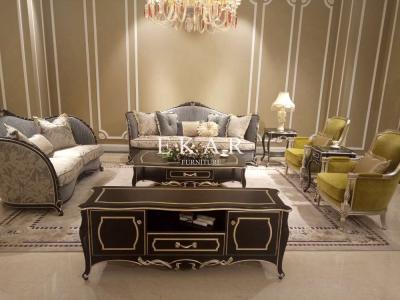 Китай Carving Frame Royal Furniture Set Couch Wood And Fabric Sofa продается