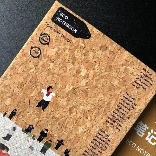 Eco-friendly cork cover notebook with fabric patchwork design