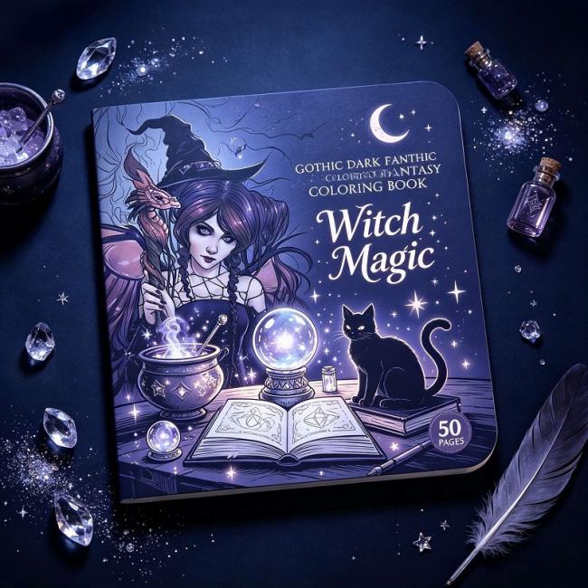 Witch magic themed custom softcover adult coloring book