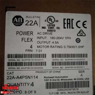 China 22A-A4P5N114 22AA4P5N114 Allen Bradley PowerFlex 4 Drive with 200-240V AC Power for sale