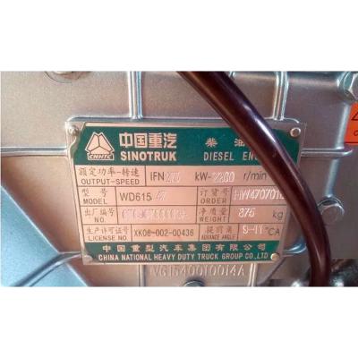 Chine 371HP/273kw Max puissance de cheval Sinotruk refroidi à l'eau HOWO moteur de camion à décharge pour véhicules à vendre