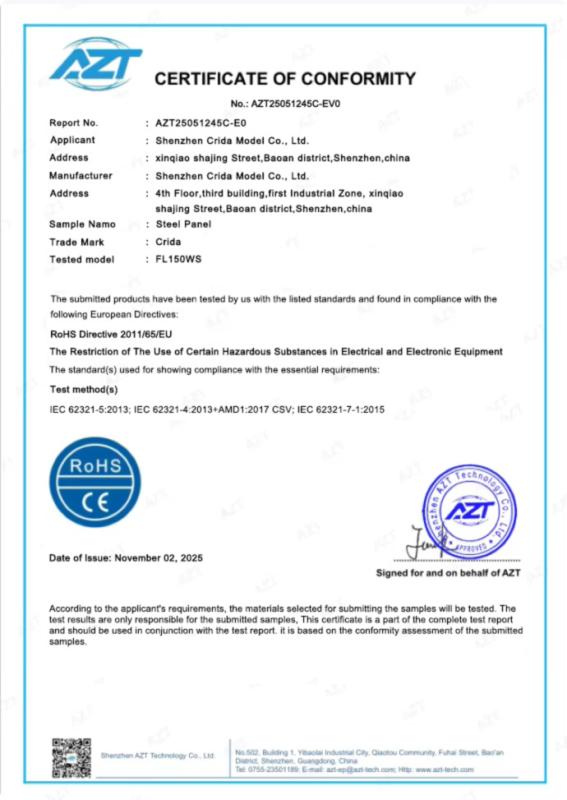 RoHS Directive 2011/65/EU - Shenzhen Crida Model Co., Ltd.