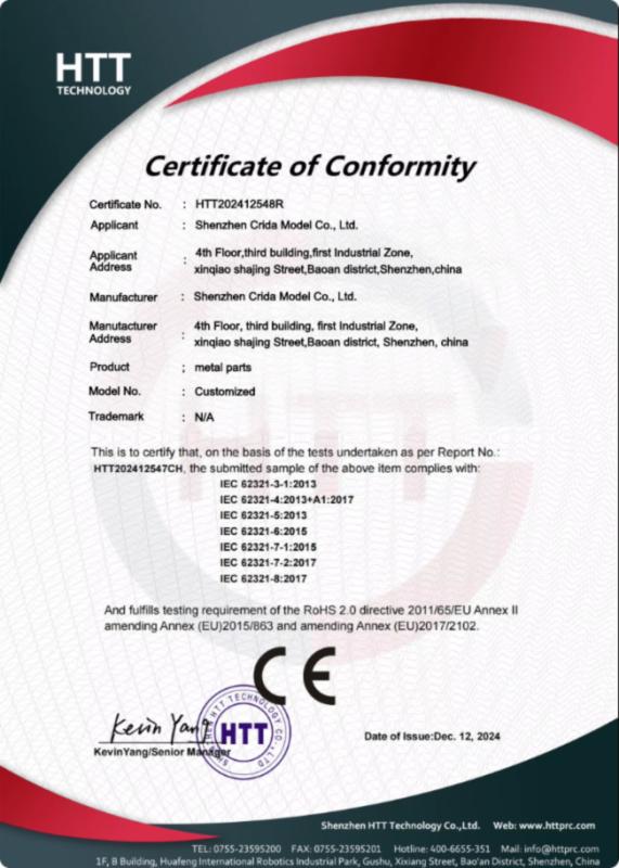 CE Certification - Shenzhen Crida Model Co., Ltd.