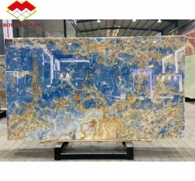 Plaque d' Onyx translucide naturel, pierre de marbre d' Onyx bleu moderne pour le mur et le sol de la salle de bains