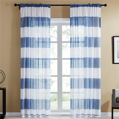 Cina Wholesale Ready Made Simple Modern Cross Stripe Light Soft Sheer Curtain for bedroom in vendita
