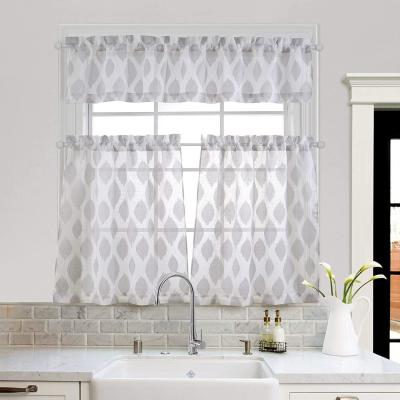 Cina Factory Ready made purdah short transparent half rhombus printed kitchen sheer curtain in vendita