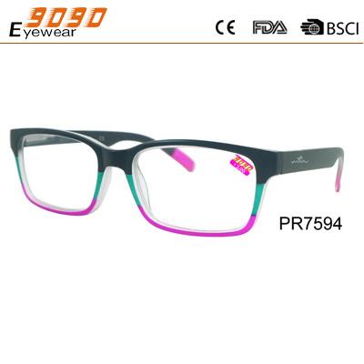 China Vidrios 2018 de lectura de moda de la señora, hechos del plástico, bisagra de la primavera, tres colores en el marco en venta