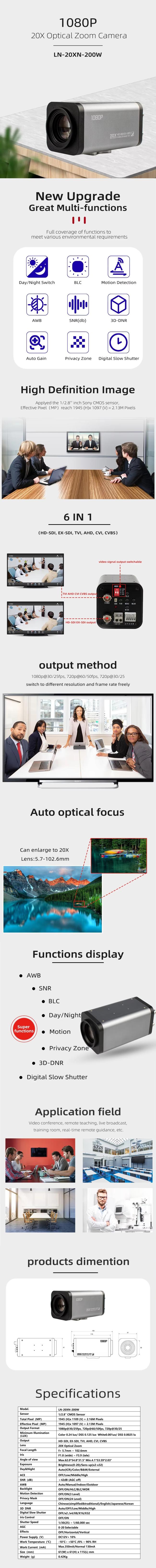 20x Zoom HD-SDI Camera | 1080P 0.001Lux Low Light With 6-in-1 Output & 3D-DNR