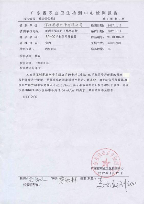 Guangdong Occupational Health Test Report - Shenzhen Sacon Telecom Co., Ltd