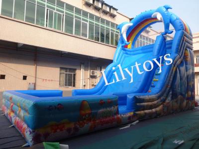 China EN14960 caçoa o OEM azul inflável do golfinho das corrediças de água da associação para o parque da água inflável à venda