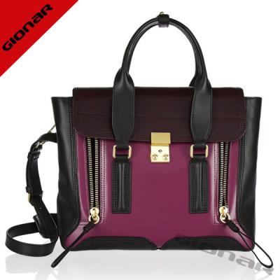 中国 長い肩ひもが付いている贅沢な二色の流行のレディース本革のハンドバッグ 販売のため