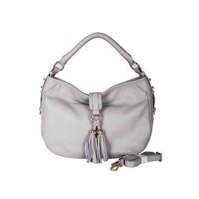 Cina Mini borsa fatta a mano del cuoio genuino/borsa grigia del vagabondo del cuoio di grano del ciottolo con la nappa in vendita