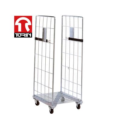 China Torin SWK1011 High Quality Foldable Steel Mesh Drum Truck, Four-wheel Industrial Warehousing and Logistics Container for sale
