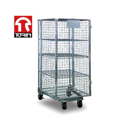 China Torin SWK1014 High Quality Galvanized Steel Foldable Wire Mesh Storage Tray Cage Cage Warehouse Wire Container for sale