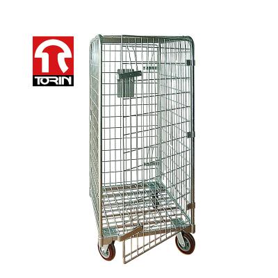 China Torin Swk1004 High Quality and Durable Heavy-Duty Foldable Warehouse Metal Wire Handcart Drum Cage Storage Container for sale
