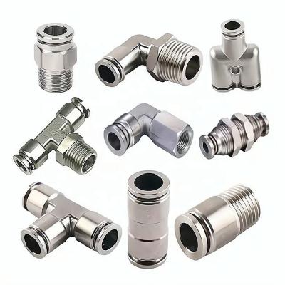 China Stainless Steel Pneumatic Air Fittings 1/8 3/4 BSPT BSPP NPT Male Thread Pneumatic Push In Air Pipe Tube Fittings for sale