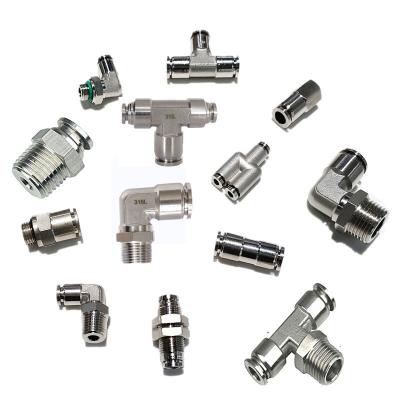 China Stainless Steel Pneumatic Air Fittings 1/8 3/4 BSPT BSPP NPT Male Thread Pneumatic Push In Air Pipe Tube Fittings for sale