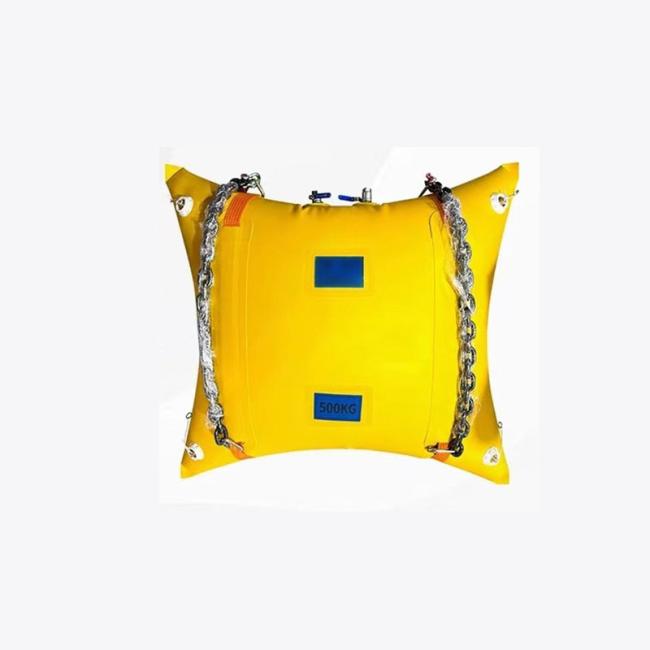 Multiple pillow lift bags deployed in marine environment