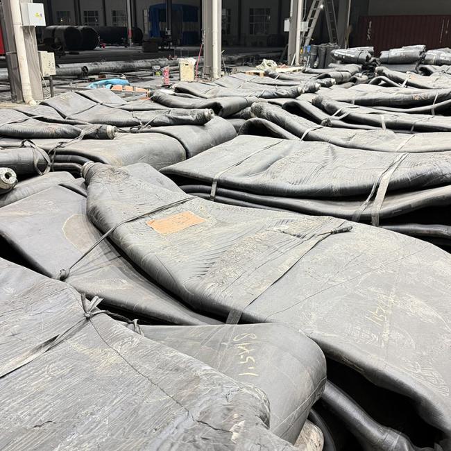 Close-up view of marine rubber airbag construction