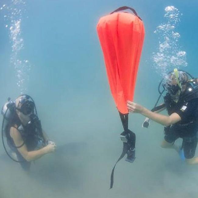 Professional underwater lift bag deployment
