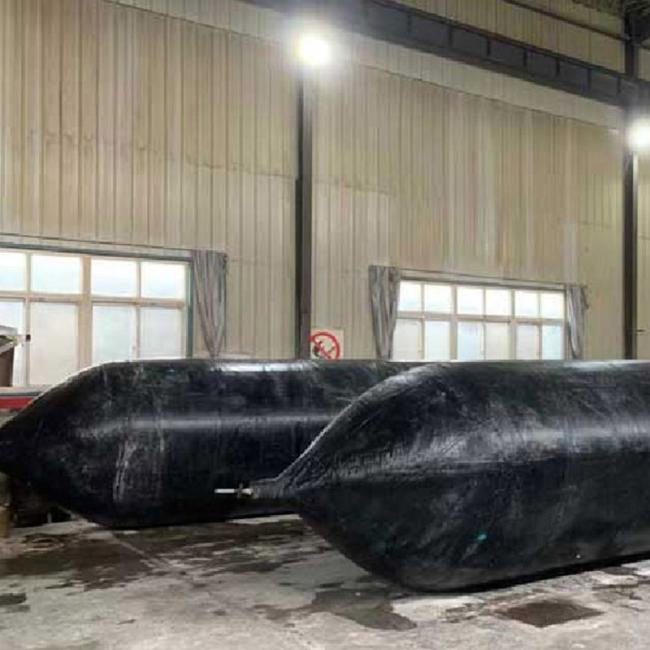 Ship launching using rubber airbags