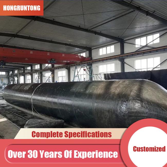 Heavy duty ship launching airbag with reinforced rubber construction ready for use