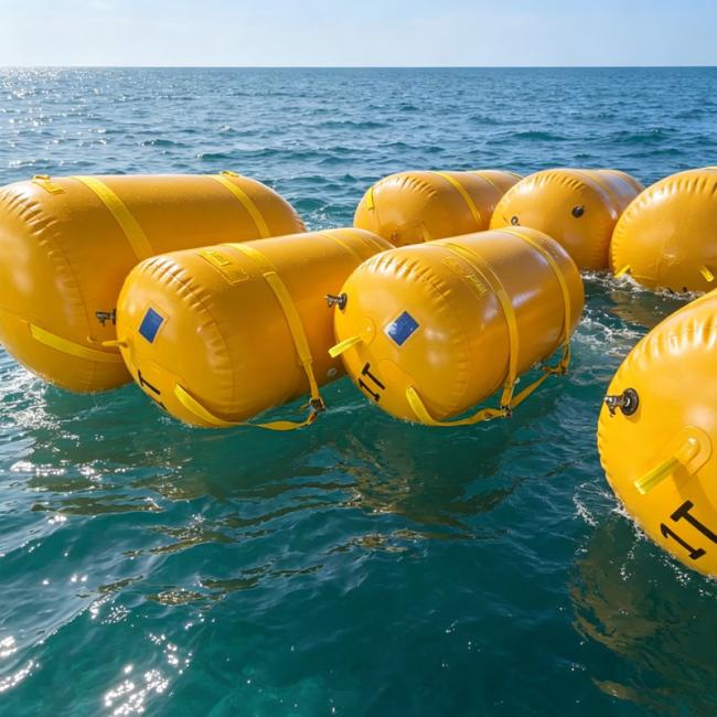 Inflatable salvage tube with reinforced lifting points and inflation valve connection