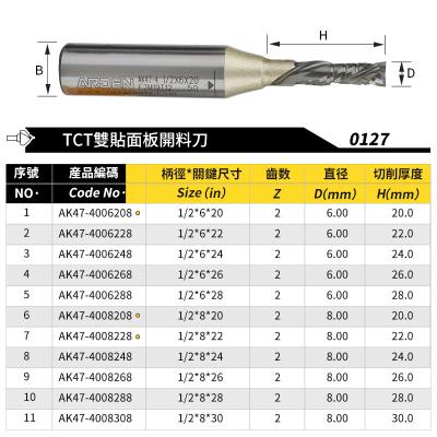 China ARDEN Venda Quente 1/2 1/4 Haste de Carboneto Espiral Fresadora de topo 2F Corte para cima e para baixo Broca de Compressão Madeira CNC Router Bits à venda