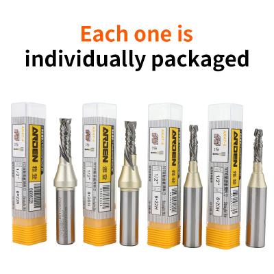 China ARDEN Venda Quente 1/2 1/4 Haste de Carboneto Espiral Fresadora de topo 2F Corte para cima e para baixo Broca de Compressão Madeira CNC Router Bits à venda