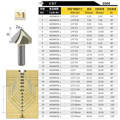 China Arden 0304 Carbide V Groove Groove Profile Tools CNC Milling Cutter V Bits  Wood Cutter Bits for CNC Router Router Bits for sale