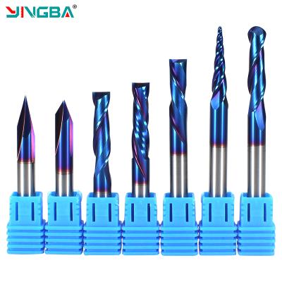 Cina 1/4*2-1/2 HRC65 2 Flute Rivestimenti Nano Blu Set di frese per router CNC in metallo duro per intaglio del legno in vendita
