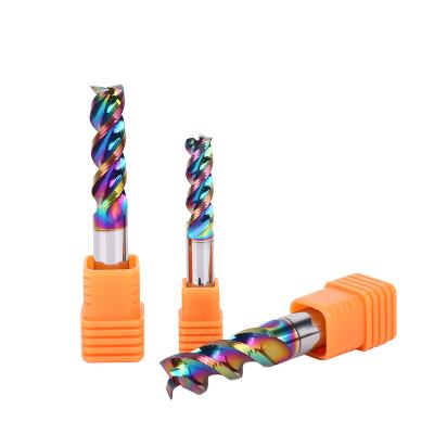 China High Temperature Resistance Rainbow Color DLC Coating Colorful U-Groove 3 Flutes Endmill Precision Safety Milling Cutters for sale
