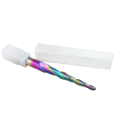 China New Model Multicolor Coating 2 Flutes Taper Ball Nose DLC HRC55 Solid Carbide End Mills for Wood Carving Tooling Cutter Used for sale