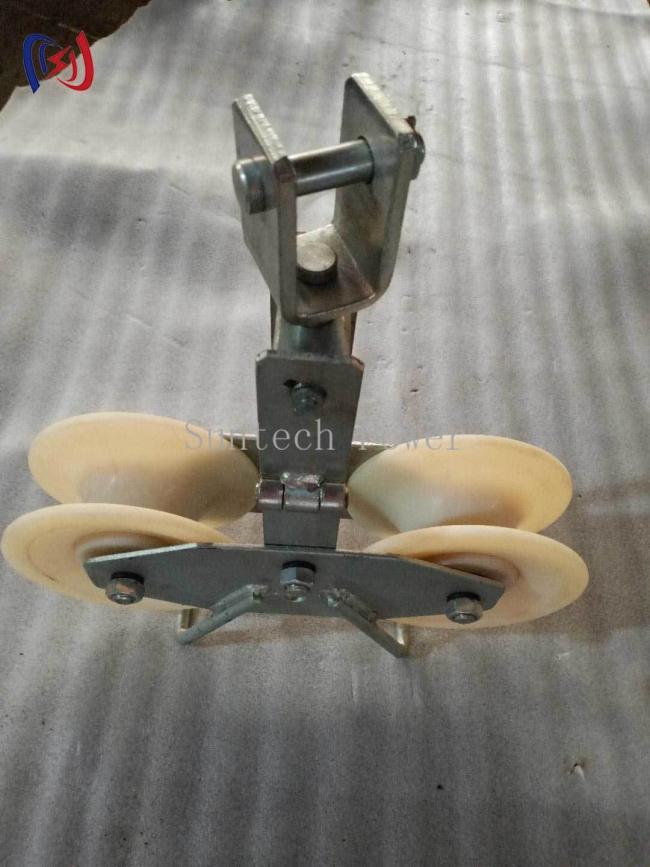 Dual-Sheave Stringing Block with Synchronized Rotation in operation