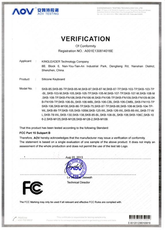 FCC(SILICONE KEYBOARD) - KINGLEADER Technology Company